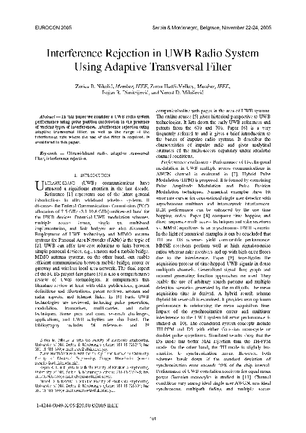 (PDF) Interference Rejection in UWB Radio System Using Adaptive Transversal Filter