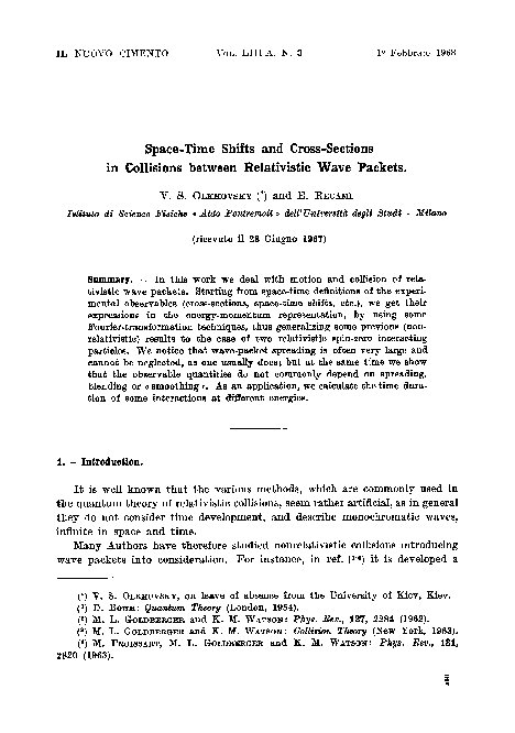 (PDF) Space-time shifts and cross-sections in collisions between relativistic wave packets ...