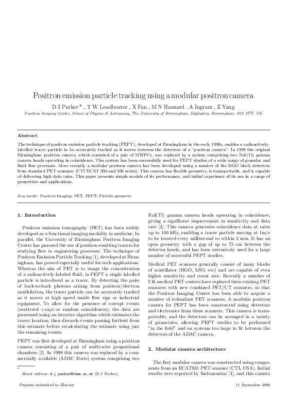 (PDF) Positron emission particle tracking using a modular positron camera