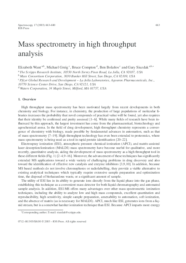 (PDF) Mass spectrometry in high throughput analysis