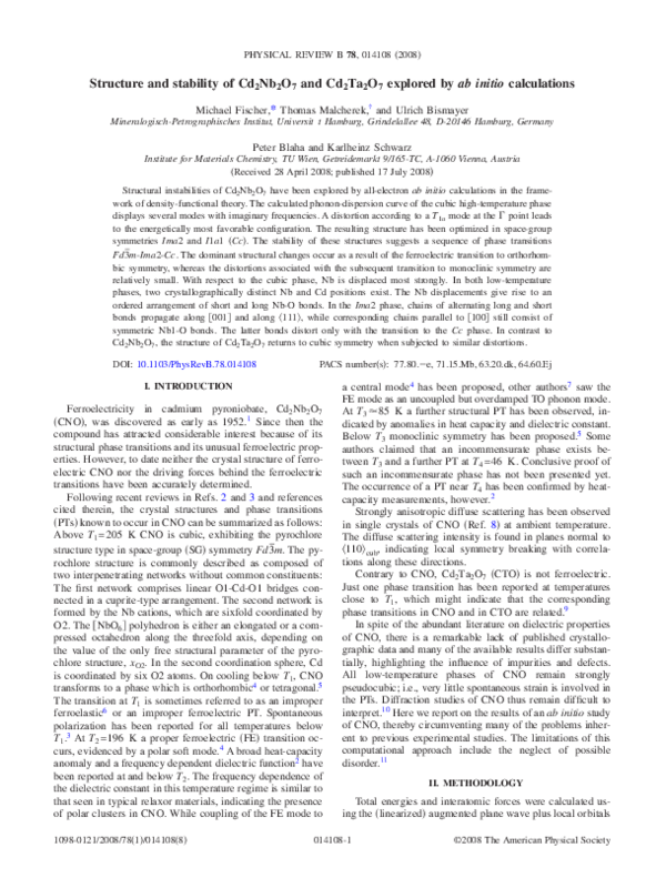 (PDF) Structure and stability of Cd2Nb2O7 and Cd2Ta2O7 explored by ab ...
