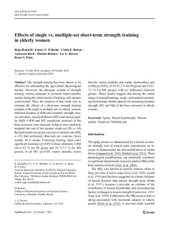 (PDF) Effects of single vs. multiple-set short-term strength training in elderly women