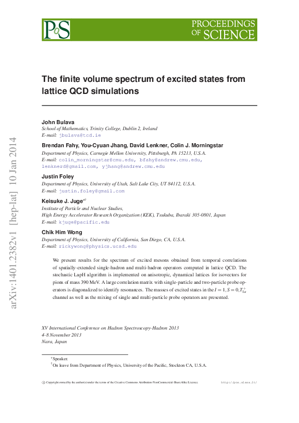 Pdf The Finite Volume Spectrum Of Excited States From Lattice Qcd