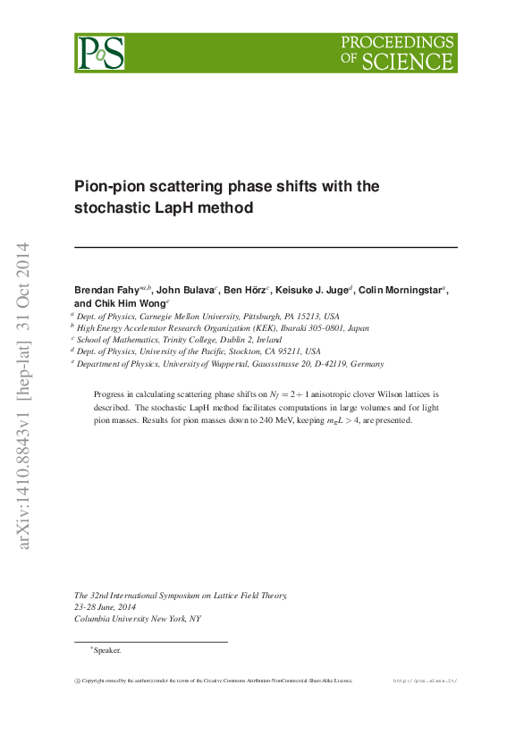 (PDF) Pion-pion scattering phase shifts with the stochastic LapH method
