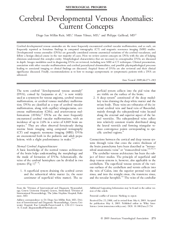(PDF) Cerebral developmental venous anomalies: Current concepts