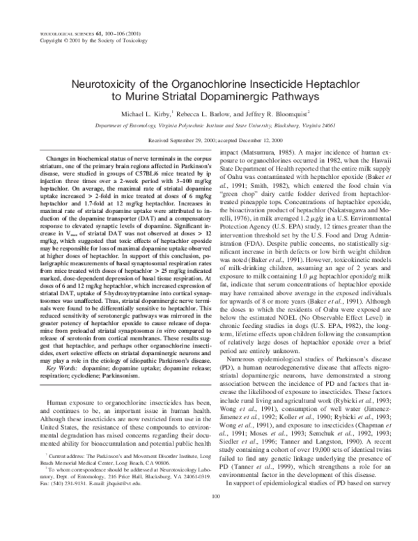 (PDF) Neurotoxicity of the Organochlorine Insecticide Heptachlor to ...