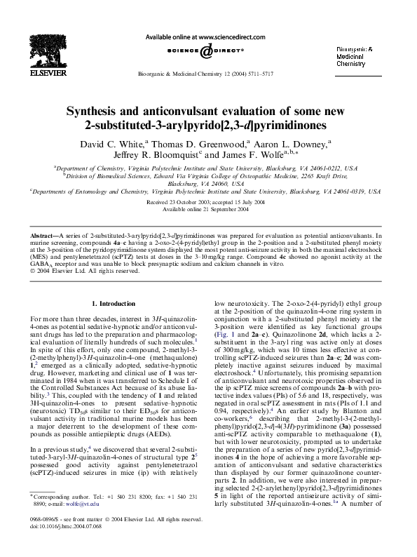 (PDF) Synthesis and anticonvulsant evaluation of some new 2-substituted-3-arylpyrido[2,3-d ...