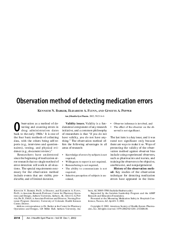 (PDF) Observation method of detecting medication errors