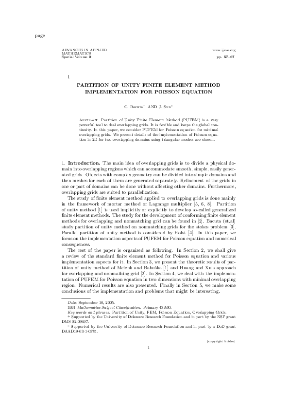 Pdf Partition Of Unity Finite Element Method Implementation For
