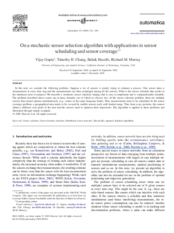 Pdf On A Stochastic Sensor Selection Algorithm With Applications In 5590