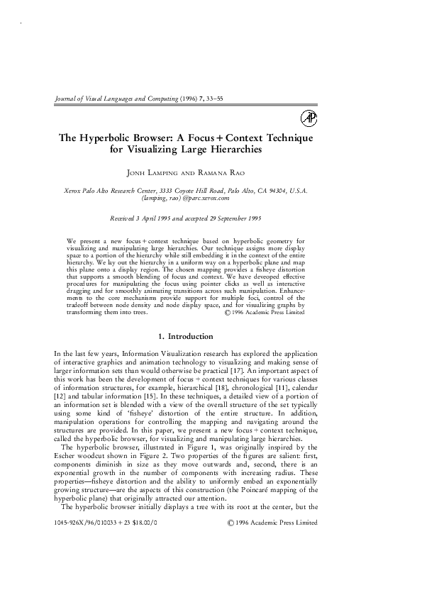 (PDF) The Hyperbolic Browser: A Focus+Context Technique for Visualizing Large Hierarchies