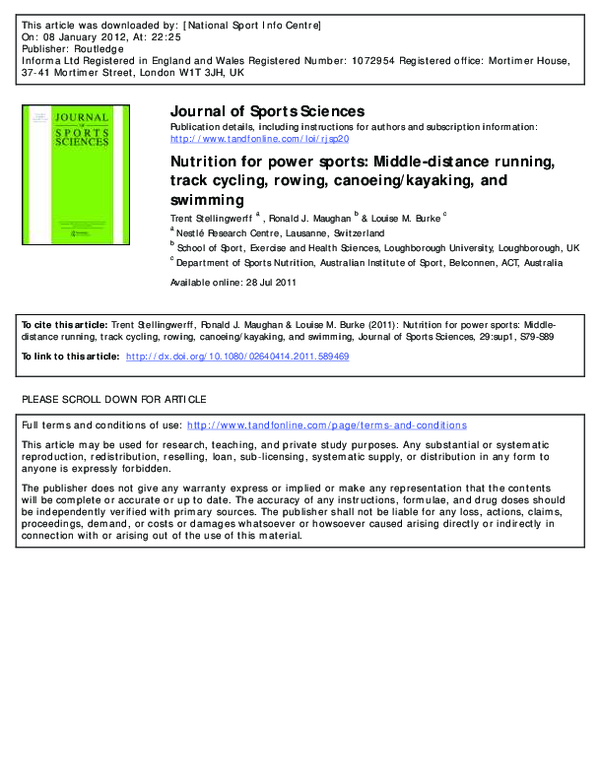 (PDF) Nutrition for power sports: Middle-distance running, track ...