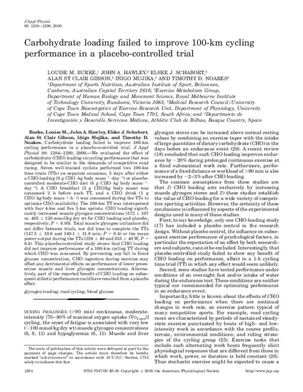 (PDF) Carbohydrate loading failed to improve 100-km cycling performance ...