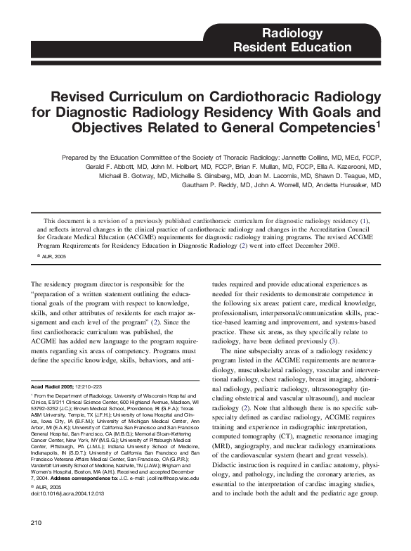 (PDF) Revised curriculum on cardiothoracic radiology for diagnostic ...