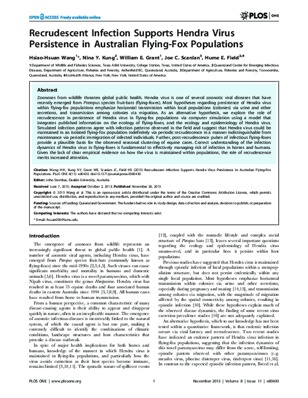 (PDF) Recrudescent Infection Supports Hendra Virus Persistence in ...