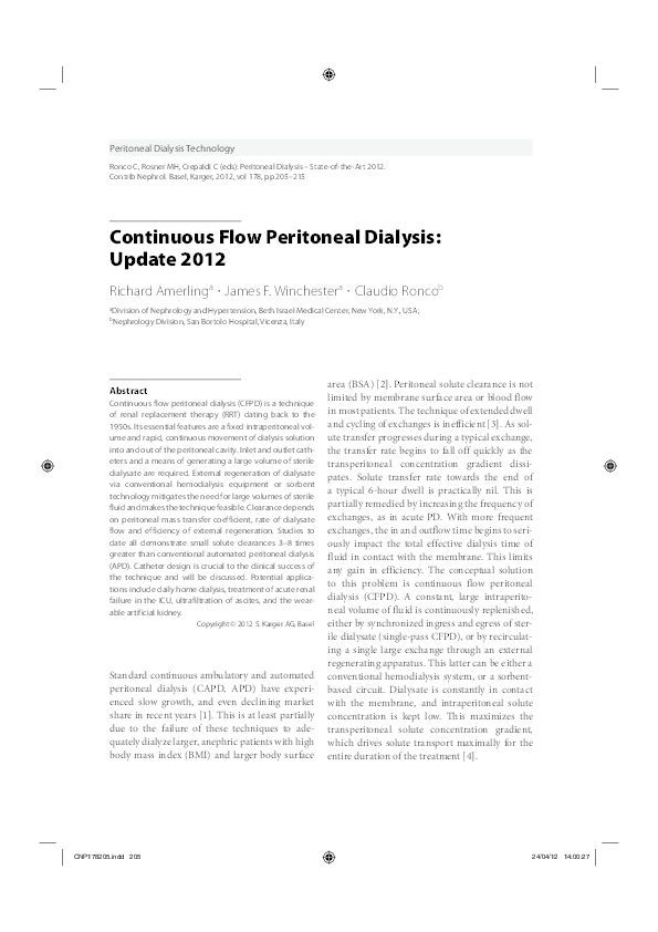 (PDF) Advances in the Technology of Automated, Tidal, and Continuous Flow Peritoneal Dialysis ...