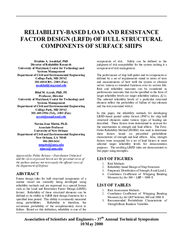 (PDF) Reliability-Based Load and Resistance Factor Design (LRFD) of ...