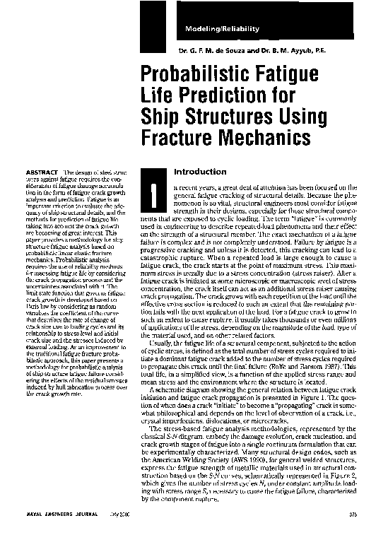 (PDF) Probabilistic fatigue life prediction for ship structures using fracture mechanics