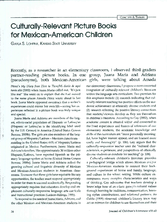 (PDF) Culturally-Relevant Picture Books for Mexican-American Children