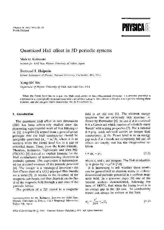 (PDF) Quantized Hall effect in 3D periodic systems