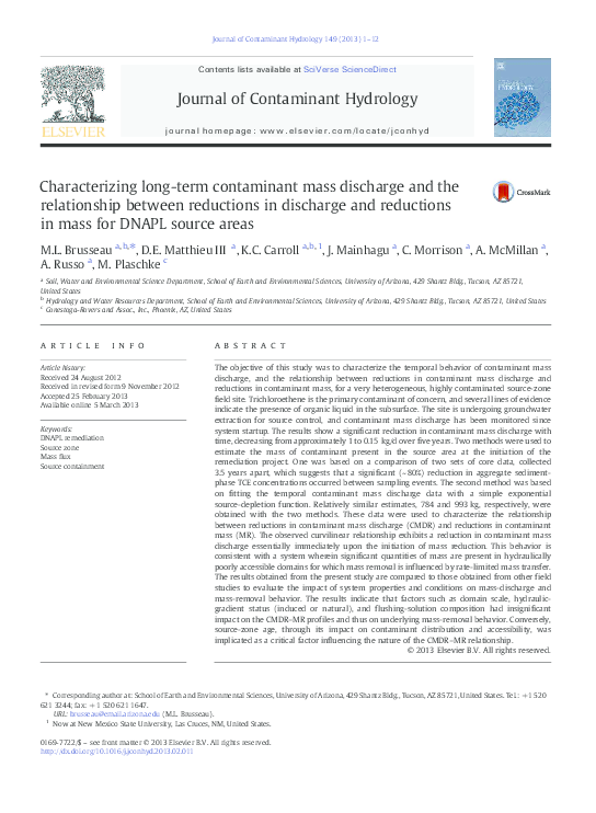 (PDF) Characterizing long-term contaminant mass discharge and the ...