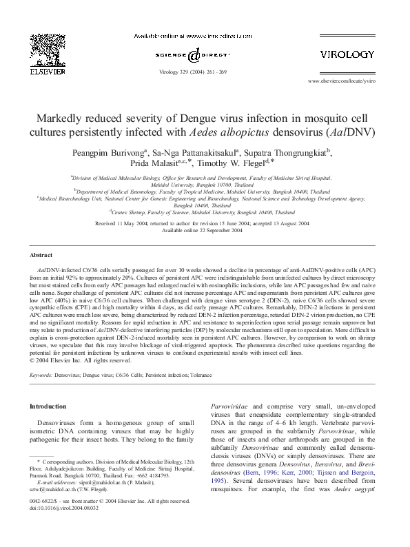 (PDF) Markedly reduced severity of Dengue virus infection in mosquito cell cultures persistently ...