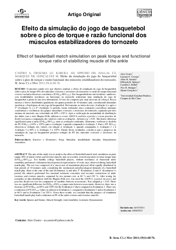 (PDF) Effect of basketball match simulation on peak torque and ...