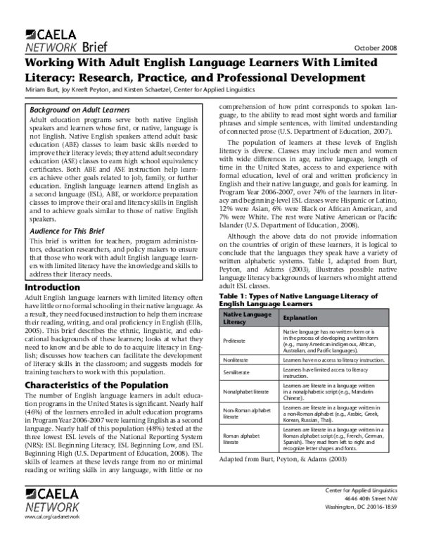 (PDF) Working With Adult English Language Learners With Limited ...