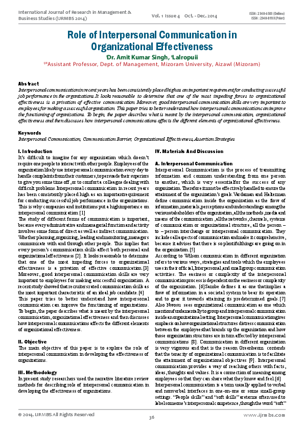 Role of Interpersonal Communication in Organizational Effectiveness