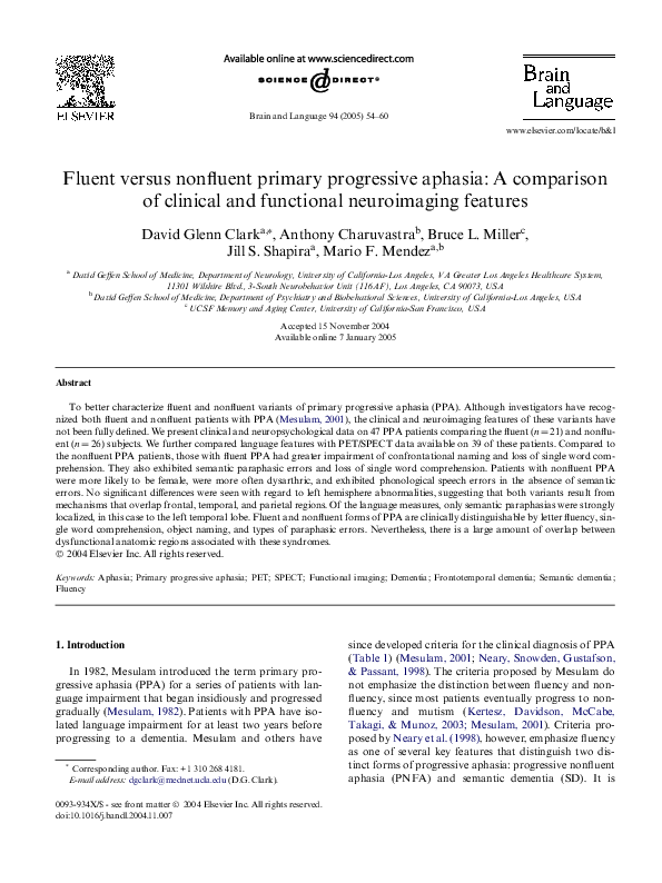 (PDF) Fluent versus nonfluent primary progressive aphasia: A comparison ...
