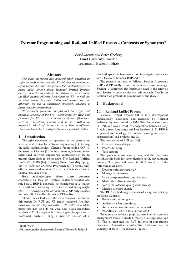 (PDF) Extreme Programming and Rational Unified Process – Contrasts or ...