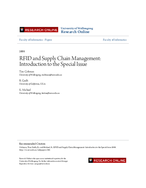 (PDF) RFID and supply chain management: Introduction to the special issue