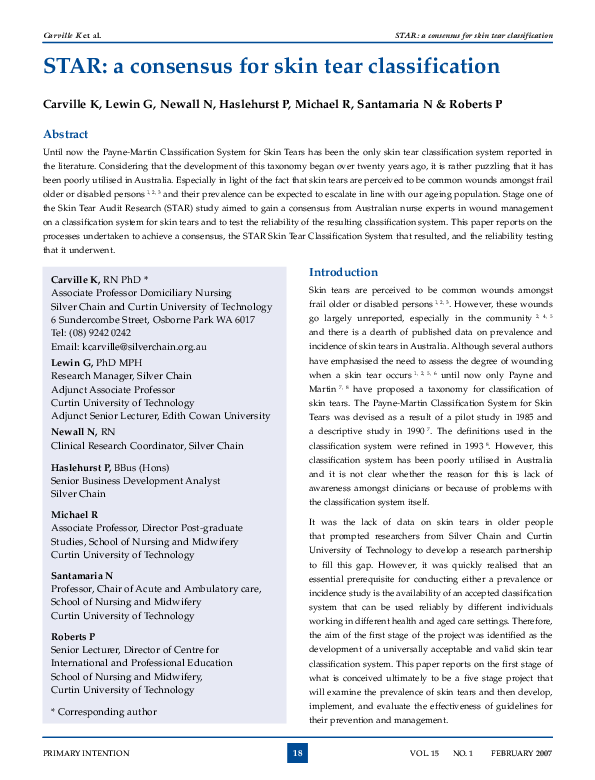(PDF) STAR: a consensus for skin tear classification