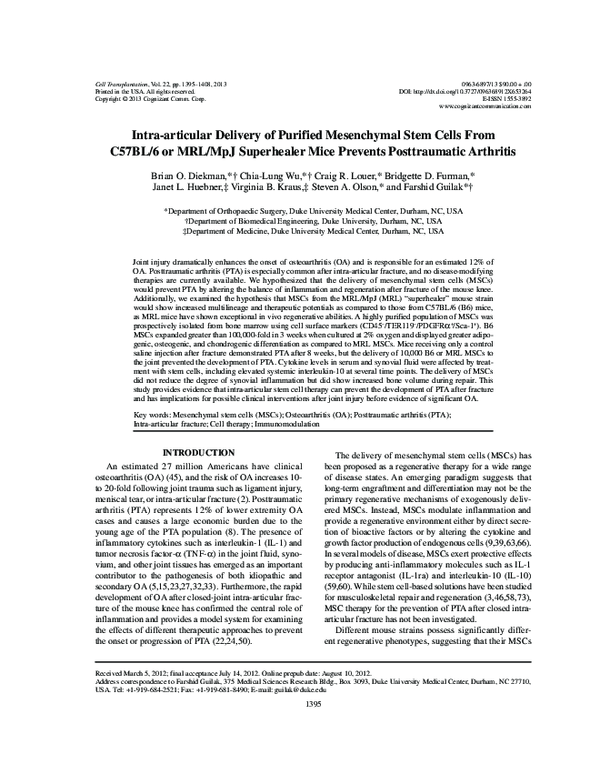 (PDF) Intra-articular delivery of purified mesenchymal stem cells from ...