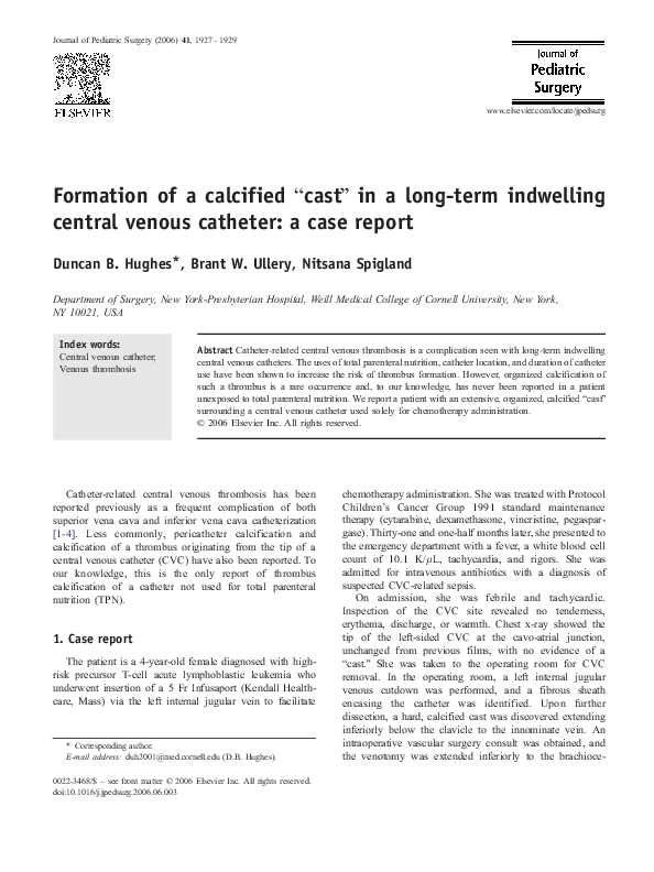(PDF) Formation of a calcified “cast” in a long-term indwelling central ...