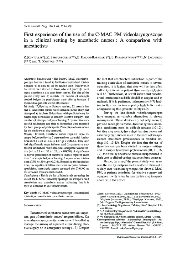 (PDF) First experience of the use of the C-MAC PM videolaryngoscope in ...