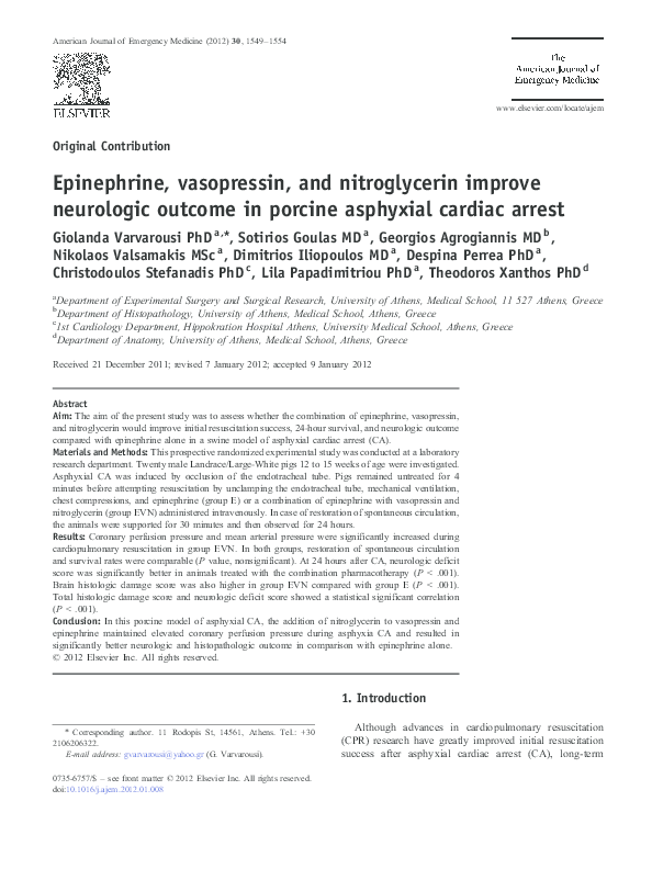 (PDF) Epinephrine, vasopressin, and nitroglycerin improve neurologic outcome in porcine ...
