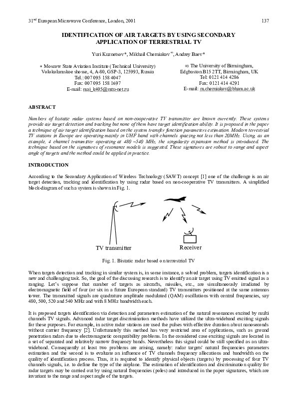 (PDF) Identification of Air Targets by using Secondary Application of ...