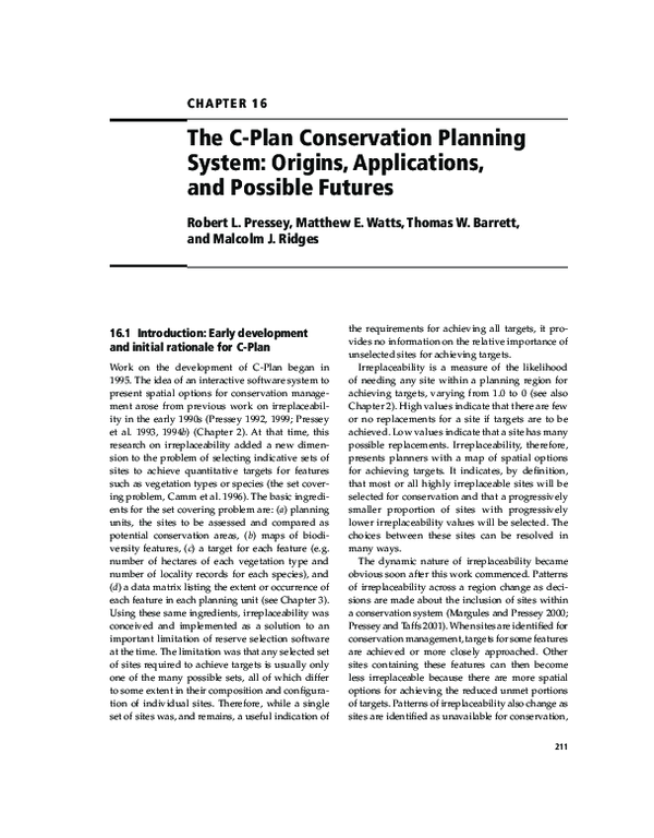 (PDF) The C-Plan conservation planning system: origins, applications ...