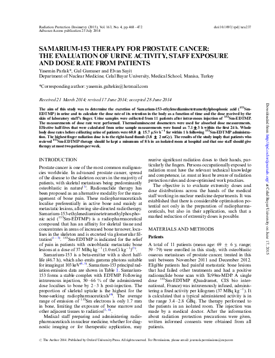 (PDF) Samarium-153 therapy for prostate cancer: the evaluation of urine ...