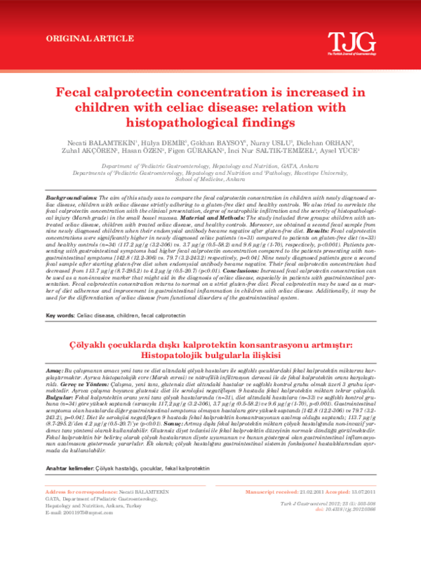 (PDF) Fecal calprotectin concentration is increased in children with ...