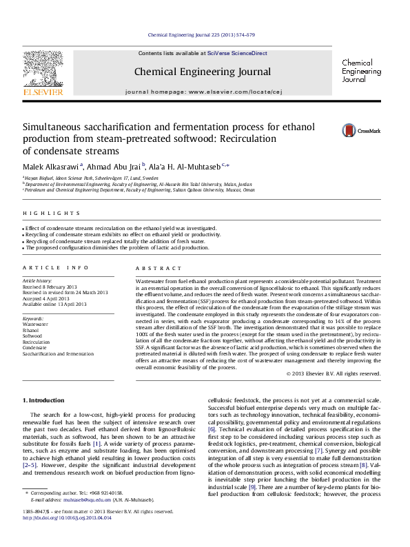 (PDF) Simultaneous saccharification and fermentation process for ethanol