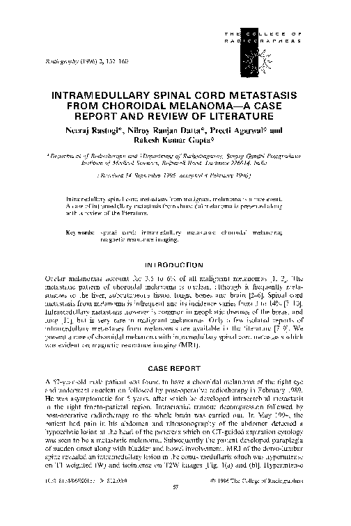 (PDF) Intramedullary spinal cord metastasis from choroidal melanoma—A case report and review of ...