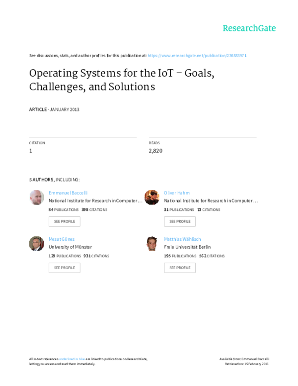 (PDF) Operating Systems for the IoT – Goals, Challenges, and Solutions