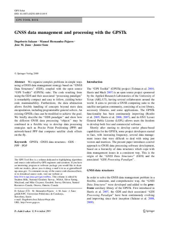 (PDF) GNSS data management and processing with the GPSTk