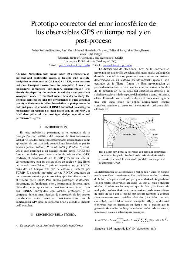 (PDF) Prototipo corrector del error ionosférico de los observables GPS en tiempo real y en post ...