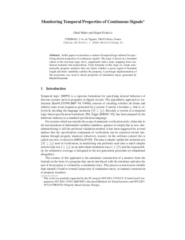 (PDF) Monitoring Temporal Properties of Continuous Signals