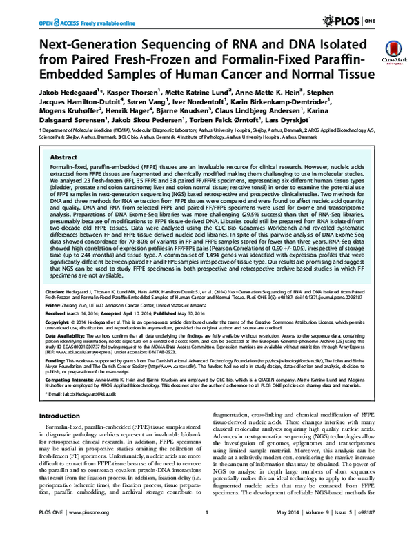 Pdf Next Generation Sequencing Of Rna And Dna Isolated From Paired