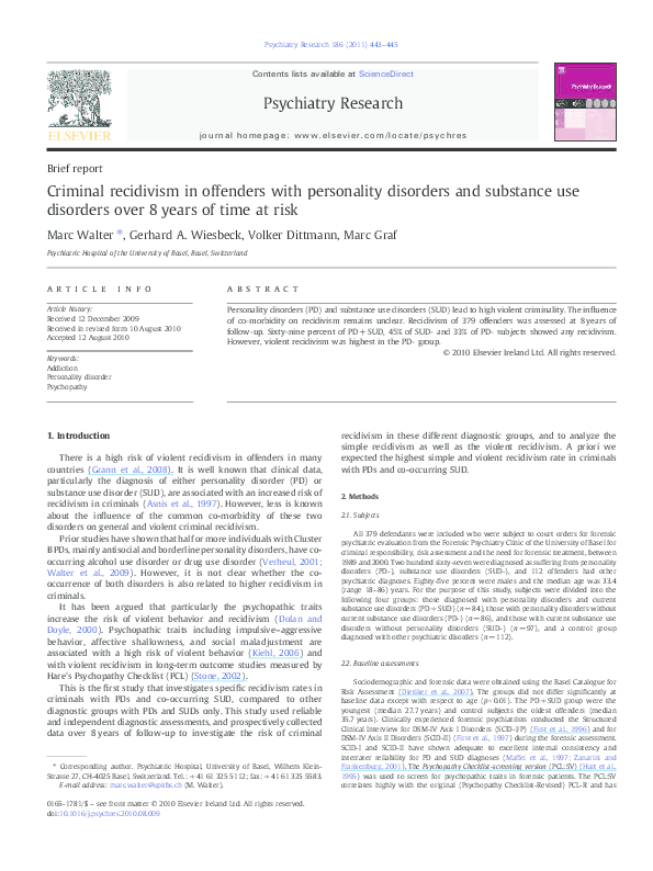 (PDF) Criminal recidivism in offenders with personality disorders and ...