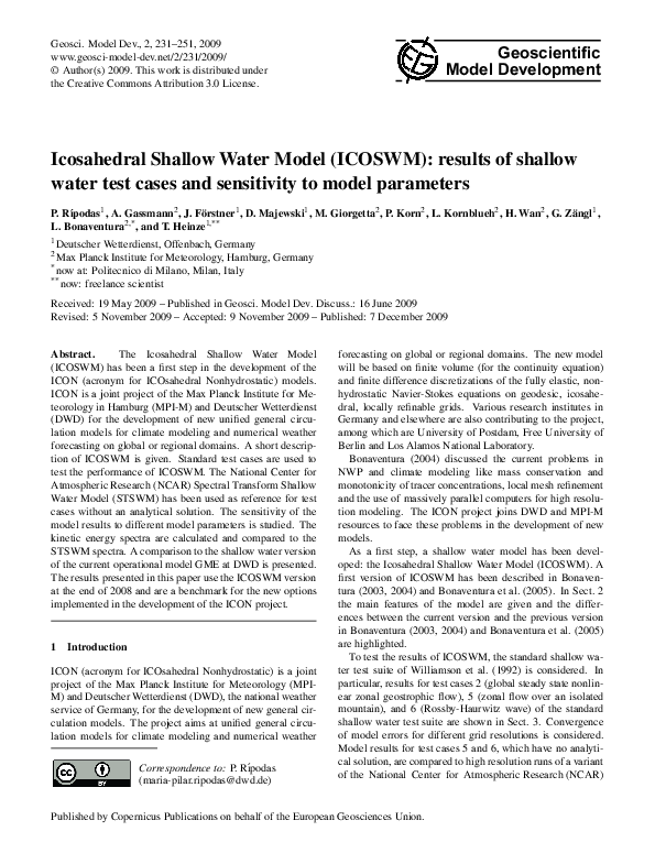 (PDF) Icosahedral Shallow Water Model (ICOSWM): results of shallow ...